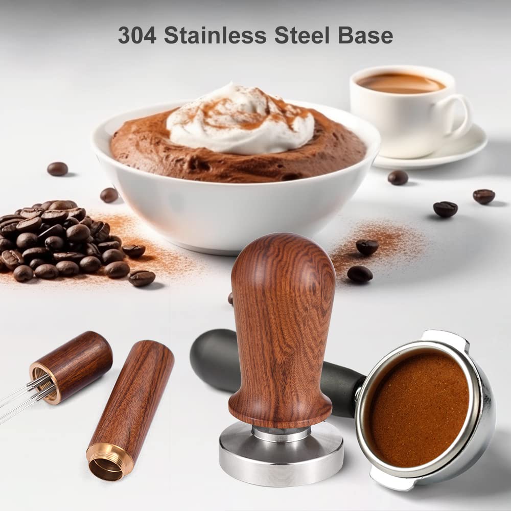 Decdeal 51mm Espresso Tamper and Stirrer Set, Coffee Tamper with Spring Loaded Flat, Stainless Steel Base Coffee Tamper