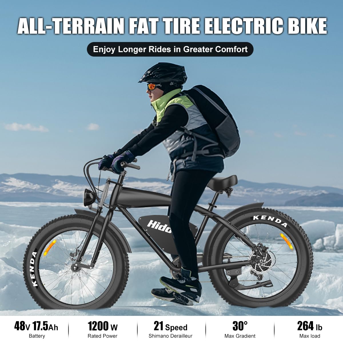 Hidoes 1200W Electric Bike for Adults, Fast Dirt Bike, E Bike with 26" Fat Tire Ebike, Fast Charge 48V 18.2Ah Battery 37.2Mph 35Miles Mountain Bike