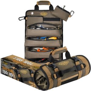 the ryker bag tool organizers - small tool bag w/detachable pouches, heavy duty roll up tool bag organizer : 6 tool pouches - tool roll organizer gifts for dad (khaki+black)