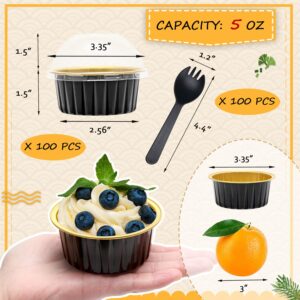 5oz Mini Cake Baking Pans with Lids 100 Pack,LNYZQUS Disposable Mini Aluminum Cupcake Pan Muffin Cups, Small Cake Baking Cups Muffin Tin Cupcake Liners Containers for Custard Creme Brulee-Black