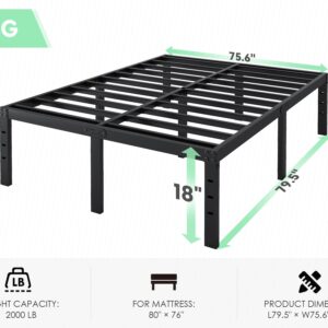 QEROMY King Size Bed Frame - 18 in Sturdy Platform Bed Frame King, Heavy Duty Metal Bed Frame No Box Spring Needed, Quick & Easy Assembly, No Noise, Black