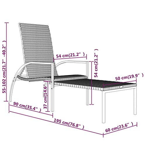 puraday Sun Lounger with Footrest PE Rattan Gray 76.8"x23.6"x40.2" Loungers for Poolside Chaise Lounge Outdoor Patio Lounge Chair Lounge Bed for Garden Outdoor Comfortable & Durable Design