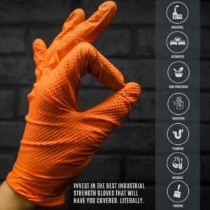 MED PRIDE Maxx Strength Nitrile Industrial Gloves, 8 Mil Thick [100 Gloves/Large] - Diamond Texture Disposable Safety- Heavy-Duty, Tear-Resistant Mechanic Automotive Food Handling Gloves- Orange