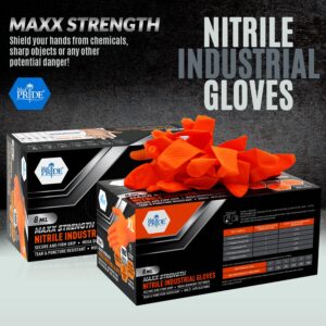 MED PRIDE Maxx Strength Nitrile Industrial Gloves, 8 Mil Thick [100 Gloves/Large] - Diamond Texture Disposable Safety- Heavy-Duty, Tear-Resistant Mechanic Automotive Food Handling Gloves- Orange