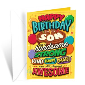 prime greetings birthday card for son, made in america, eco-friendly, thick card stock with premium envelope 5in x 7.75in, packaged in protective mailer