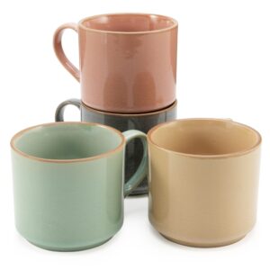 american atelier stackable coffee mugs set | ceramic multi-color 4 cups for kitchen countertop, tabletop, island, or café display | gift for tea & coffee lovers (16-ounce) (light)