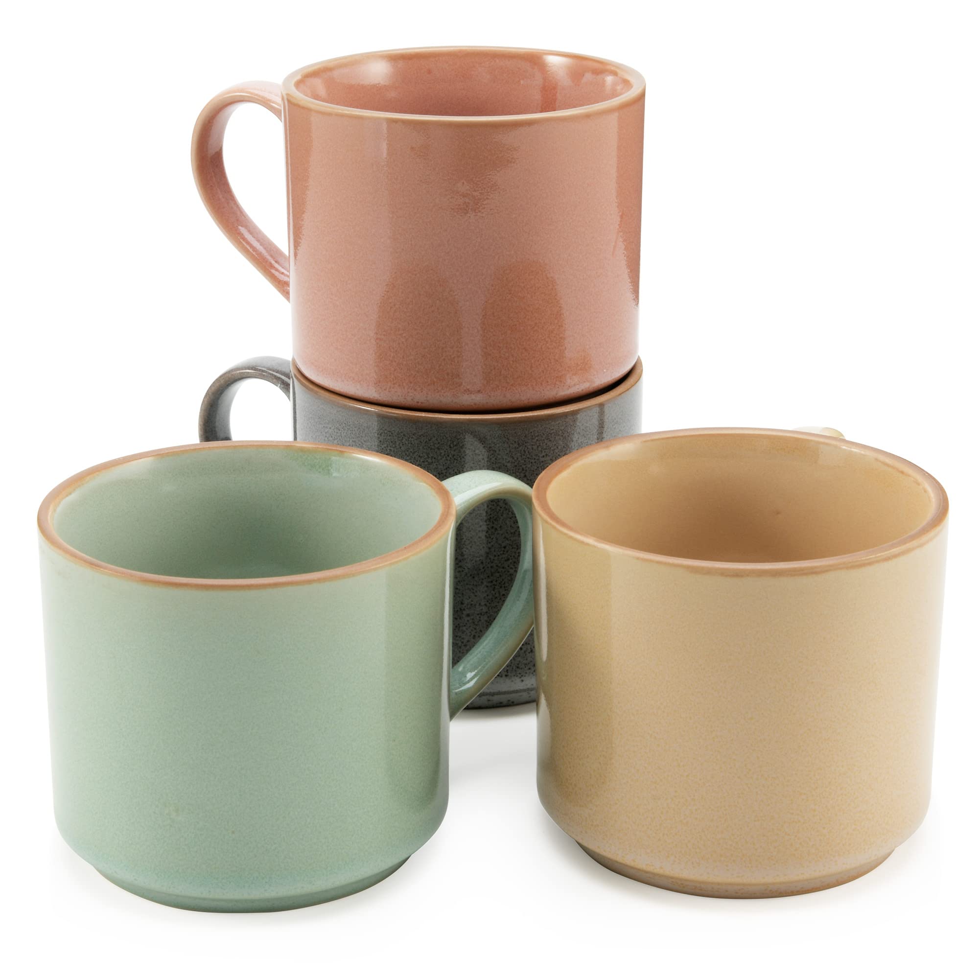 American Atelier Stackable Coffee Mugs Set | Ceramic Multi-Color 4 Cups for Kitchen Countertop, Tabletop, Island, or Café Display | Gift for Tea & Coffee Lovers (16-Ounce) (Light)