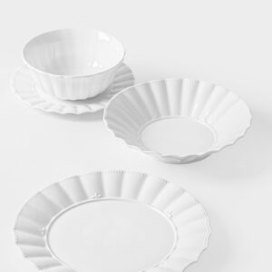 HOMBENE Plates and Bowls Sets, 12 Piece Dinnerware Sets Bone China, Porcelain Dinner Set with Cereal Bowls, Ceramic Soup Bowls, for Pasta, Salad, Gift Idea, Wavy Pattern