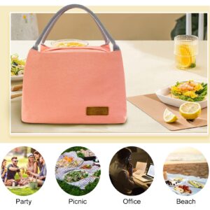 Mziart Lunch Bag for Women Men Reusable Lunch Bags Simple Lunch Tote Bag Modern Insulated Lunch Box Food Container Lunch Cooler Bag for Work Office Travel Picnic (Pink)