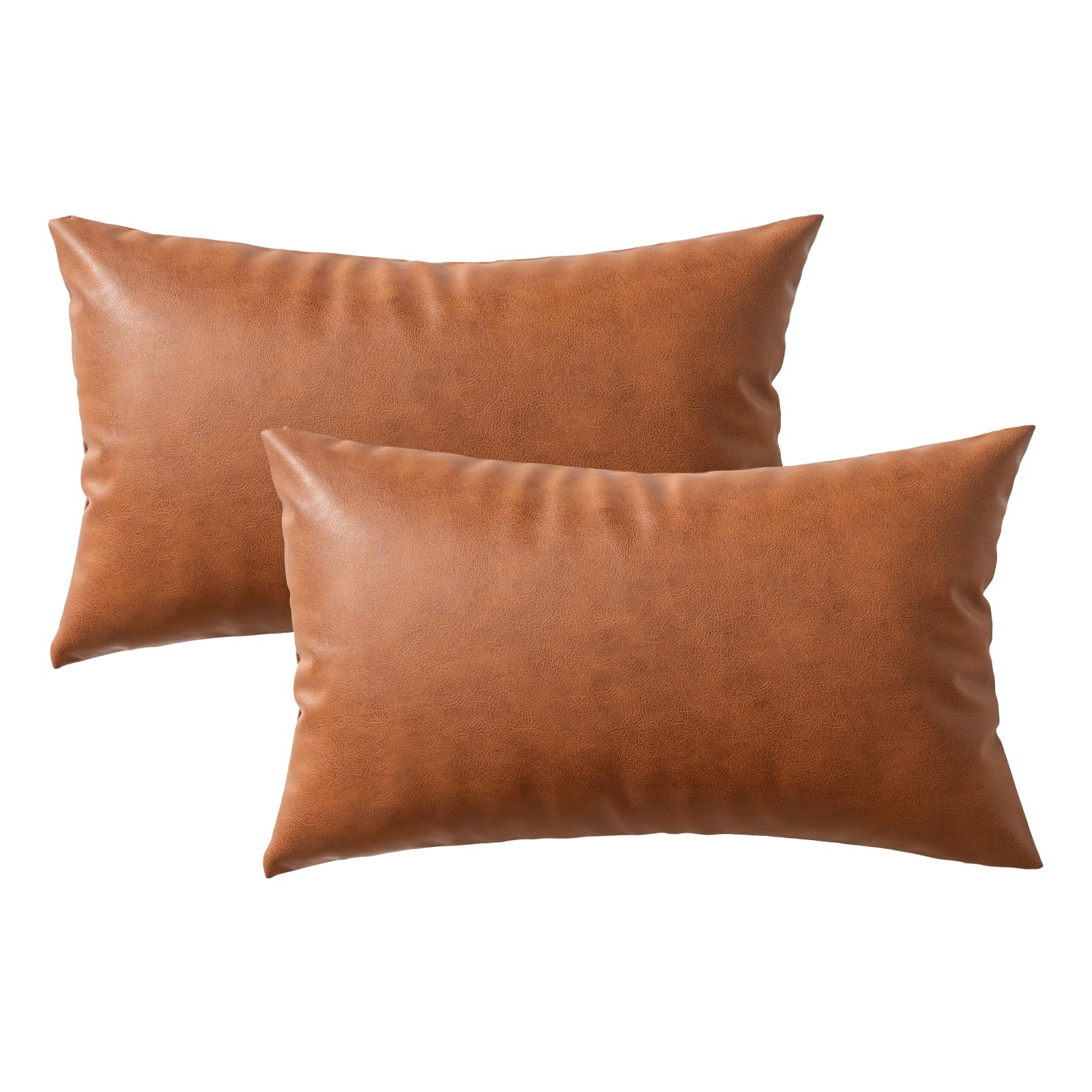 MIULEE Set of 2 Decorative Faux Leather Throw Pillow Covers Brown, 12x20 inch Modern Lumbar Pillow Covers Luxury Cushion Case for Couch Sofa Bed Living Room