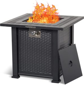 28 inch propane fire pit table, pioneerworks 50000btu rectangle fire table with cover, sturdy steel and iron fence surface, csa safety certified, companion for your garden black