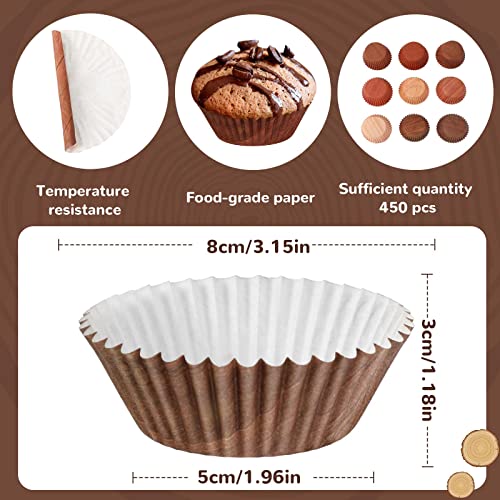 SANNIX 450pcs Woodland Cupcake Liners, Woodgrain Baking Cups Cupcake Wrappers Paper Wraps Muffin Liners for Bridal Showers Wedding Birthday Party Decorations Supplies