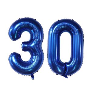 40 inch navy blue number 30 balloon giant large helium foil mylar number 30 balloon ，30th birthday decoration balloons ，30th birthday party decoration supplies (navy blue 30)