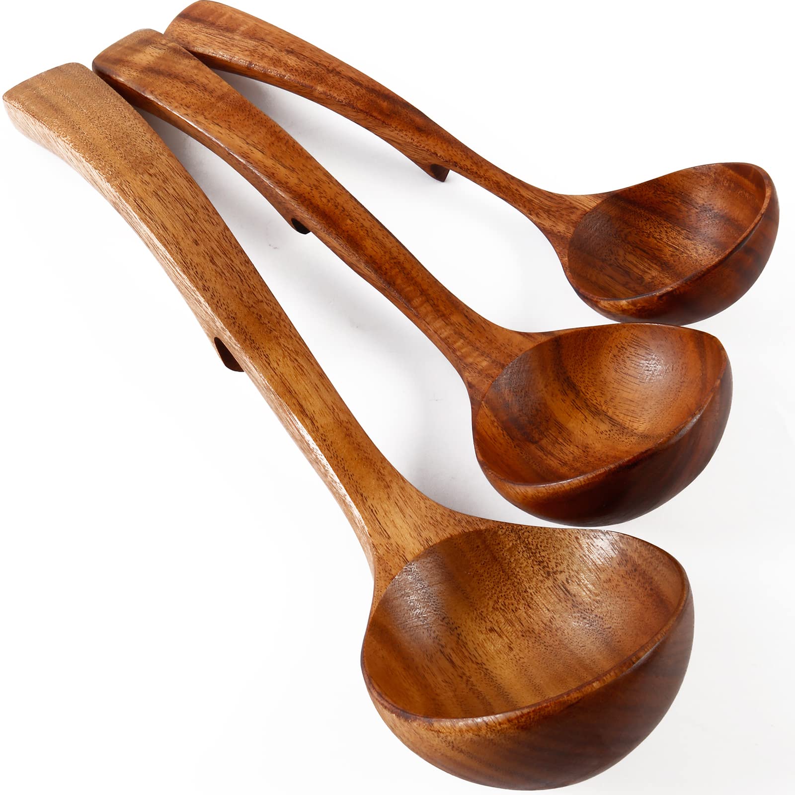 NAYAHOSE Wooden Soup Ladles,Wooden Spoons For Cooking, 3 Pcs Wooden Utensils for Cooking, Wooden Ladle,Natural Teak Wood Cooking Spoons,Kitchen Utensils set