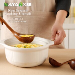 NAYAHOSE Wooden Soup Ladles,Wooden Spoons For Cooking, 3 Pcs Wooden Utensils for Cooking, Wooden Ladle,Natural Teak Wood Cooking Spoons,Kitchen Utensils set