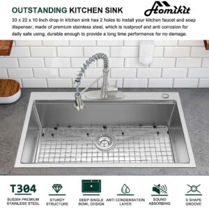 Homikit 33 x22 Inch Drop In Kitchen Sink, 16 Gauge Stainless Steel Topmount Single Bowl Kitchen Sinks with 2-Hole R10 Corner, 10" Deep Large Farmhouse Workstation Sink with Rinse Grid & Strainer Bags