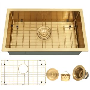 milosen gold rv kitchen sink, rv camper kitchen sink, small single bowl rv sinks for a camper kitchen, 25×15 inch undermount rv sink with gold basket strainer