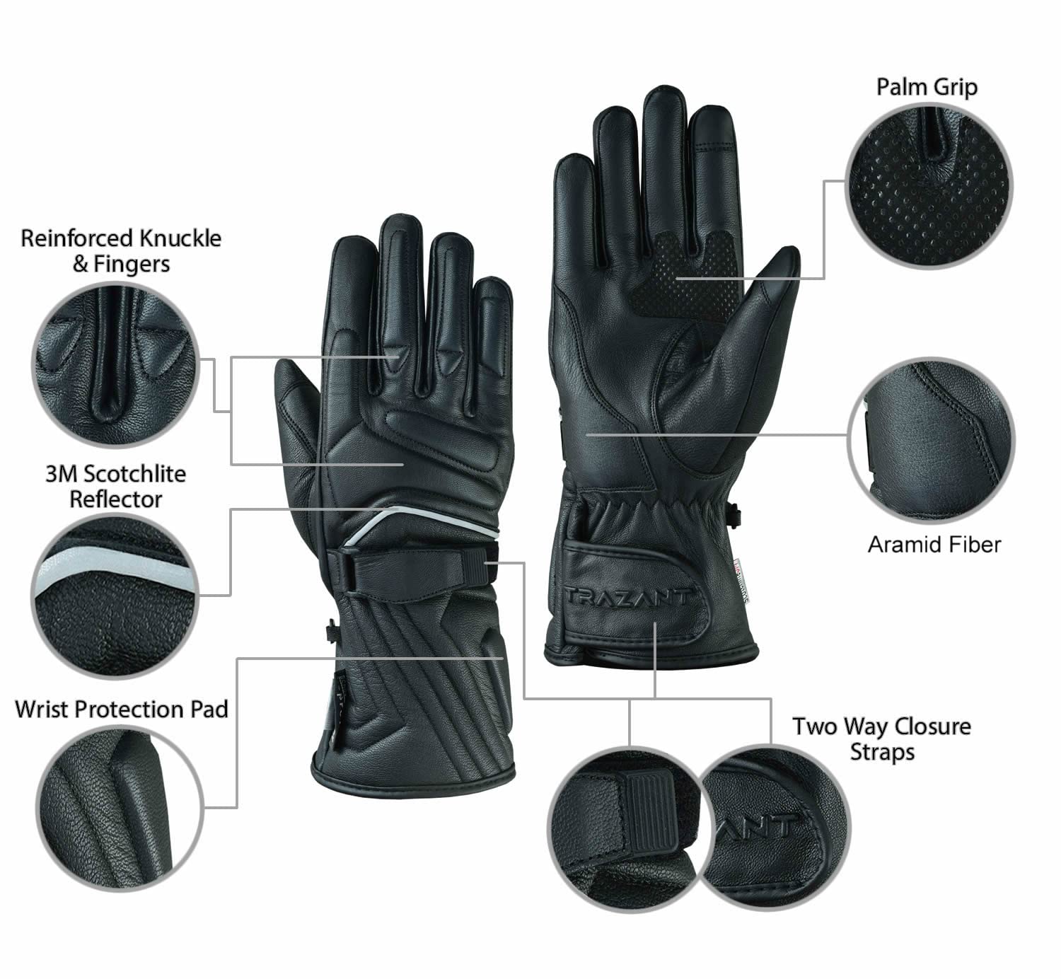 Goatskin Leather Motorcycle, Biker, Riding, Cruising, Motorbike Reinforced Palm Gloves (Medium)