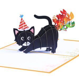 navwod 3d cat farting confetti funny birthday card, pop up birthday card, funny birthday card for men, women, funny birthday cards for husband, wife, friend, mom, dad and every cat lover.