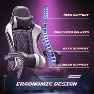 Homall Gaming Chair, Computer Chair with Footrest and Massage Lumbar Support, Ergonomic High Back Video Game Chair with Swivel Seat and Headrest (White)