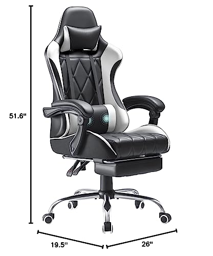 Homall Gaming Chair, Computer Chair with Footrest and Massage Lumbar Support, Ergonomic High Back Video Game Chair with Swivel Seat and Headrest (White)