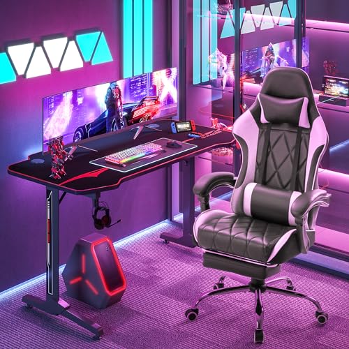 Homall Gaming Chair, Computer Chair with Footrest and Massage Lumbar Support, Ergonomic High Back Video Game Chair with Swivel Seat and Headrest (White)