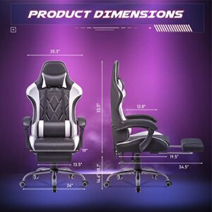 Homall Gaming Chair, Computer Chair with Footrest and Massage Lumbar Support, Ergonomic High Back Video Game Chair with Swivel Seat and Headrest (White)