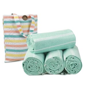 hillfair 100% cotton turkish beach towels- hammam turkish towel- 39 x 72 xxl oversized beach towels for adults- light sand free beach bath towels- clearance gifts beach accessories-set of 4-mint