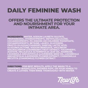 NewLife Naturals Daily Feminine Wash for pH Balance and Odor Control for Feminine Hygiene Intimate Wash for Women - With Prebiotics and Tea Tree Oil - Paraben Free - USA 8oz