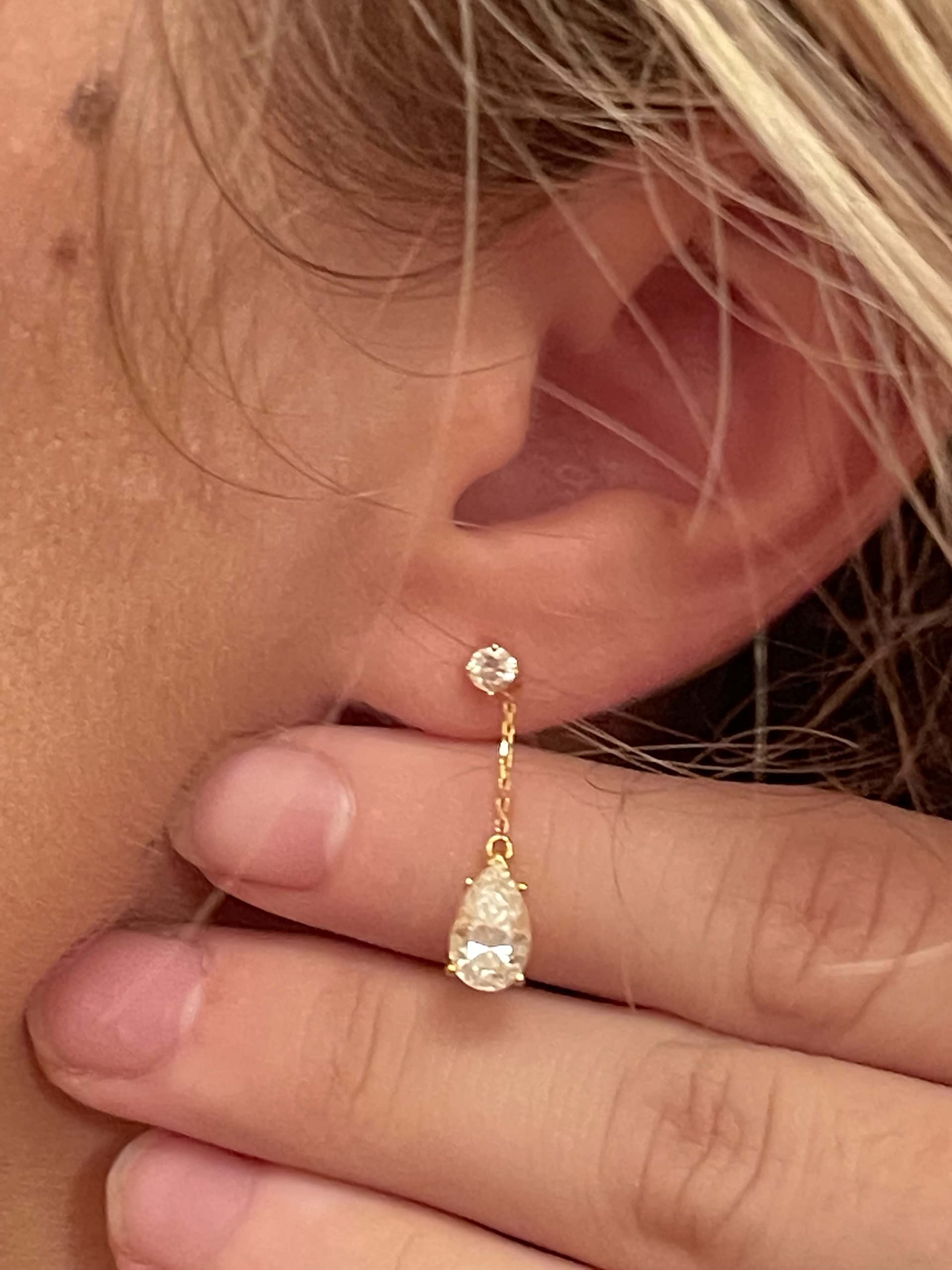 18K SOLID GOLD 5x8mm Pear cut DIAMOND Earrings Studs HANDMADE Diamond Jewelry 2ct Diamond Stud Earrings for women 18Kt Yellow GOLD SOLID Pear shaped Diamond Earrings Gift for Her Birthday Lady Luxury