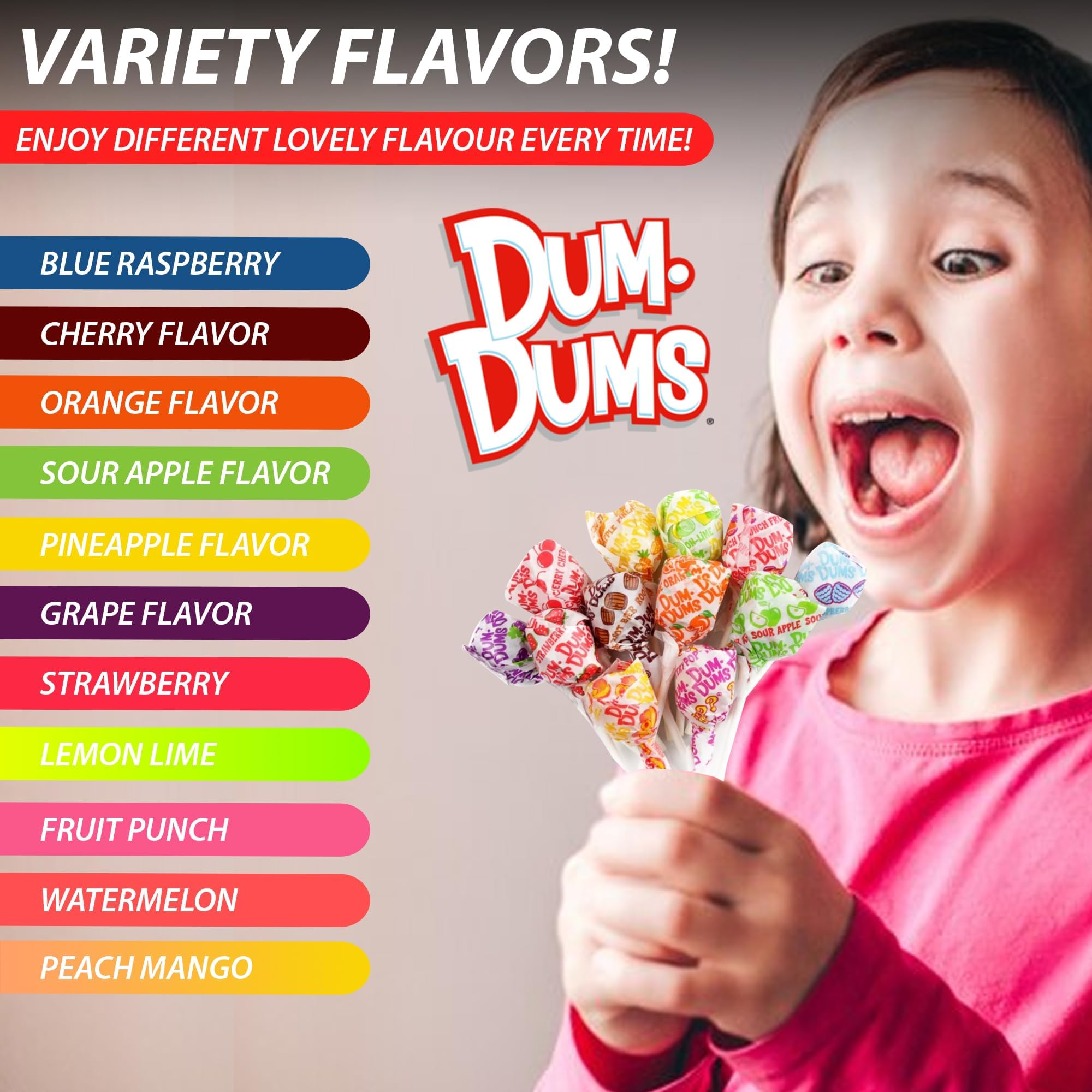 Dum Dums Lollipop I Bulk Original Pops 2 lb I Individually Wrapped Candy in Assorted Flavors for Parties, Treats, Events I