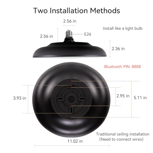 ASALL Black Waterproof LED Ceiling Light Fixture,with Bluetooth Speaker,11Inch 18W, 2700K-6500K Dimmable Music Lamp,RGB Color Changing Light with Remote Control,for Bathroom,Shower,Bedroom