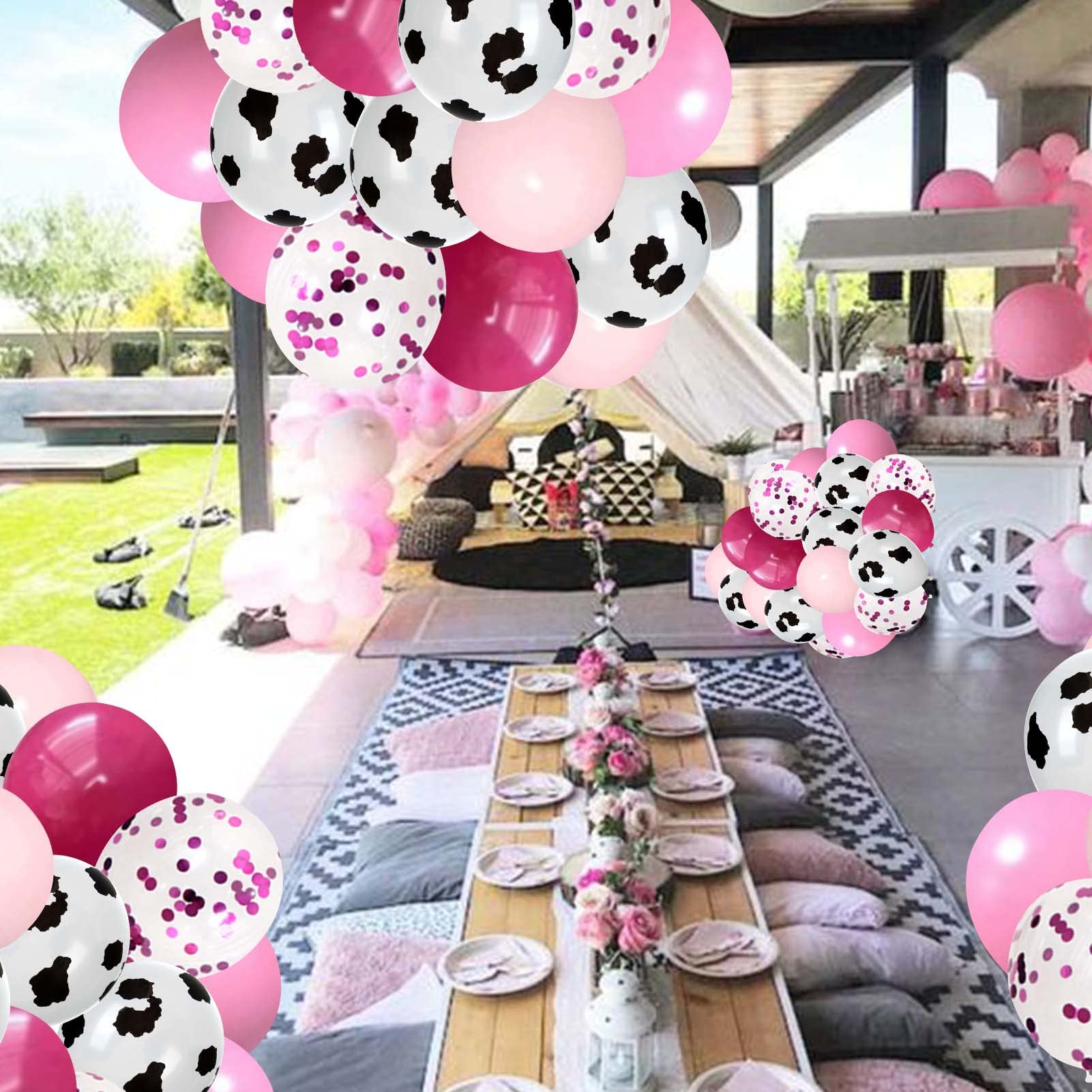 95 Pcs Cow Balloons, 12” Pink Cow Print Balloon Confetti Helium Latex Balloons for Birthday, Baby Shower, Cow Print Party, Cowgirl Rodeo Party, Farm Party Decorations Supplies