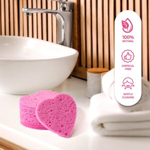 GAINWELL 50-Count Heart Shape Compressed Facial Sponges for Daily Facial Cleansing and Exfoliating, 100％ Natural Cosmetic Spa Sponges for Makeup Remover