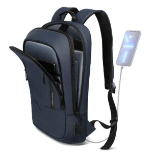 backpack for men business slim backpack with usb charger computer lightweight anti-theft travel backpacks mens backpacks 15.6 inch water resistant laptop bag for work office university college-blue