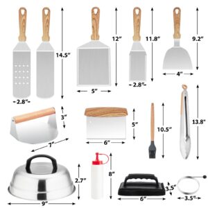 Griddle Accessories Kit of 18, HaSteeL Stainless Steel Teppanyaki Tools for Flat Top Outdoor Picnic Grilling Camping Cooking, Melting Dome, Metal Spatula, Burger Press, Easy to clean & Screwdriver