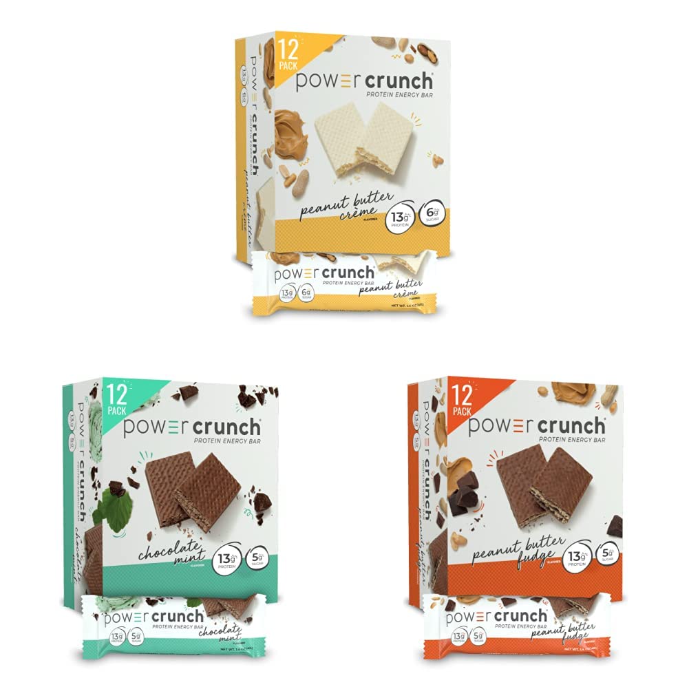 Power Crunch Protein Wafer Bars, Peanut Butter Crème, 1.4 Ounce & Protein Wafer Bars, Chocolate Mint, 1.4 Ounce & Protein Wafer Bars, Peanut Butter Fudge, 1.4 Ounce