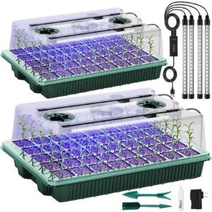 szsja seed starter tray with grow light, 2 packs 80 cells seed starting kit seedling starter trays with grow lights, plant germination trays with humidity dome plant starter kit