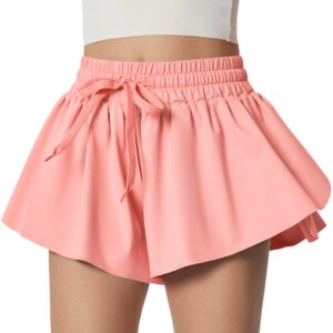 Ewedoos 2 in 1 Flowy Shorts Girls Butterfly Athletic Shorts Size 10-12 Cute Preppy Trendy Shorts Skirt for Teen Girls Pink