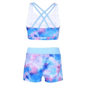 moily girls gymnastics/dance/sports two piece outfit criss cross back crop top with booty shorts swimwear azure 5-6