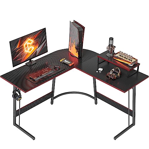 CubiCubi L Shaped Gaming Desk Computer Office Desk with Carbon Fiber Surface, 47 inch Corner Desk with Large Monitor Stand for Home Office Study Writing Workstation, Black