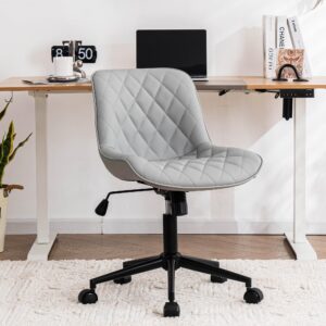 younuoke comfortable desk chair, home office chairs with wheels, armless samll comfy vanity chairs, pu leather computer task work desk chairs, gery