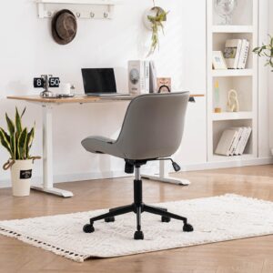 YOUNUOKE Comfortable Desk Chair, Home Office Chairs with Wheels, Armless Samll Comfy Vanity Chairs, PU Leather Computer Task Work Desk Chairs, Gery