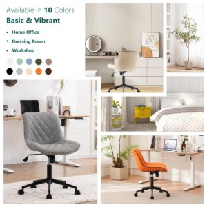 YOUNUOKE Comfortable Desk Chair, Home Office Chairs with Wheels, Armless Samll Comfy Vanity Chairs, PU Leather Computer Task Work Desk Chairs, Gery