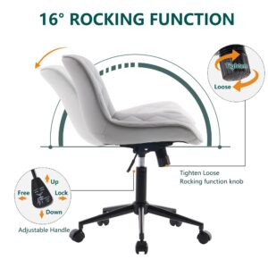 YOUNUOKE Comfortable Desk Chair, Home Office Chairs with Wheels, Armless Samll Comfy Vanity Chairs, PU Leather Computer Task Work Desk Chairs, Gery