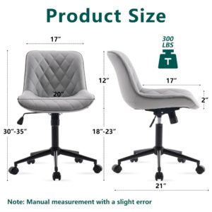 YOUNUOKE Comfortable Desk Chair, Home Office Chairs with Wheels, Armless Samll Comfy Vanity Chairs, PU Leather Computer Task Work Desk Chairs, Gery