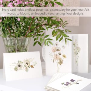 KIBAGA Beautiful Greetings Cards Set of 20 with Envelopes & Stickers - Tasteful Assorted Get Well Blank Note Cards 4x6 in Flower Artwork Design - Perfect Stationary Set For All Occasions