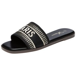 athlefit black slide sandals for women summer dressy 2024 slip on flat sandals