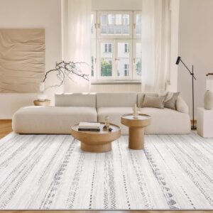 8x10 Area Rug Living Room Rugs: Large Soft Machine Washable Boho Moroccan Farmhouse Neutral Stain Resistant Indoor Floor Rug Carpet for Bedroom Under Dining Table Home Office House Decor - Grey