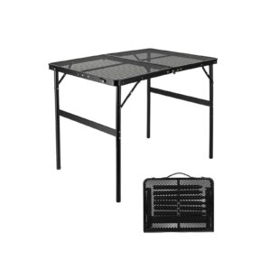 moosinily camping table 3ft grill table foldable folding table picnic portable stand mesh 2 height adjustable outdoor card bbq rv black 35.5×23.6 ×26 inch